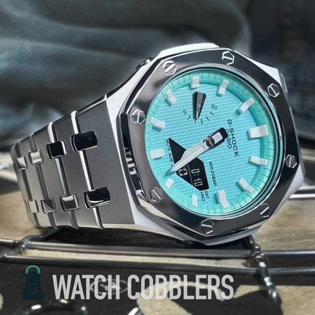 CASIO G-SHOCK TIFFANY Blue Waffle Mod Polished Silver Steel Casioak ...