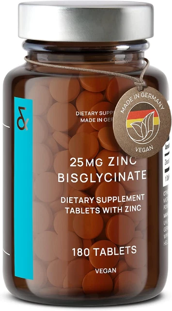 ZINC 25MG VEGAN Certified - 180 Elemental Zinc Tablets in a Jar (6 ...