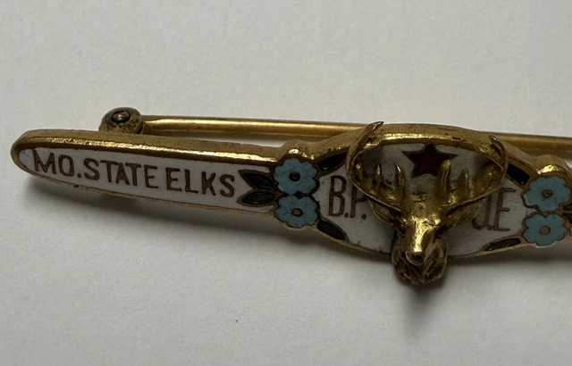 MISSOURI STATE ELKS BPOE - SEDALIA 1915 - Enamel Bar Pin, 2.25”, Gold ...
