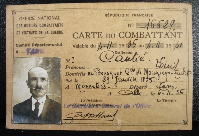 CARTE DU COMBATTANT Louis Cautié Mouzieys-Teulet Tarn Bousquet 2nde guerre mond EUR 90,00 ...