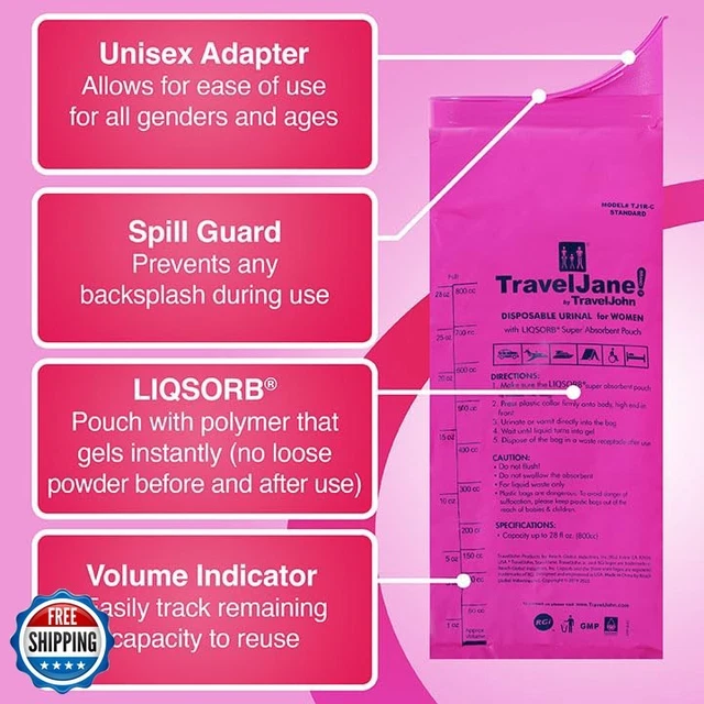 TRAVELJANE DISPOSABLE URINAL Bags – Travel Urinal for Women, Men and ...