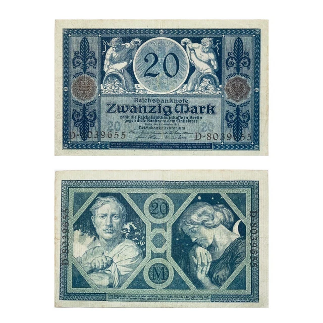 1915 GERMANY 20 Old German Marks Banknote Deutschland Reichsbanknote ...