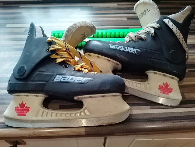 VINTAGE,RETRO 80'S 90'S bauer turbo 33 canadian flag ice skates size 6 ...
