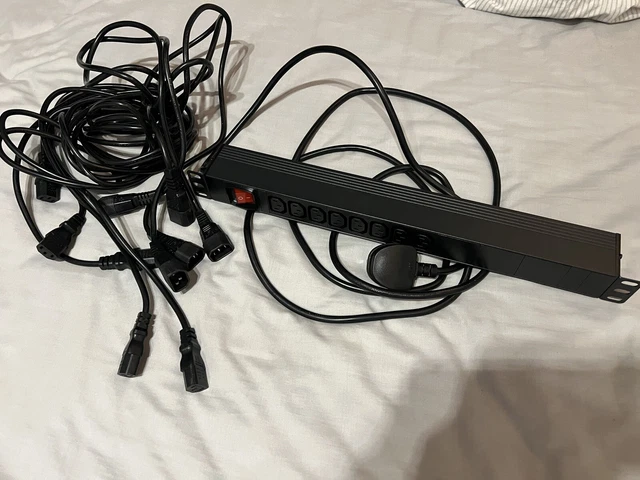 8 WAY IEC Horizontal Rackmount Power Distribution Unit with 5 Cables £ ...