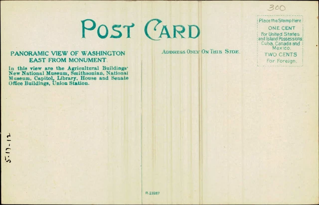 POSTCARD: PANORAMIC VIEW of Washington East from Monument. 5000 £8.66 ...