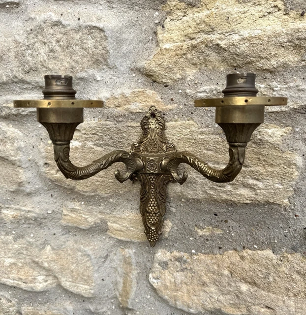 VINTAGE SET OF 4 Rococo Style Wall Lights 2 Arm Sconces Brass Original ...