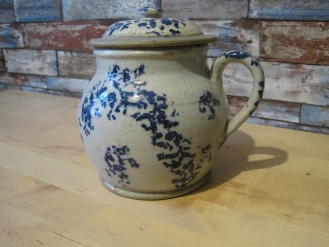 ANCIEN POT AVEC couvercle et anse pièce de 18/19 siècle décor main ...
