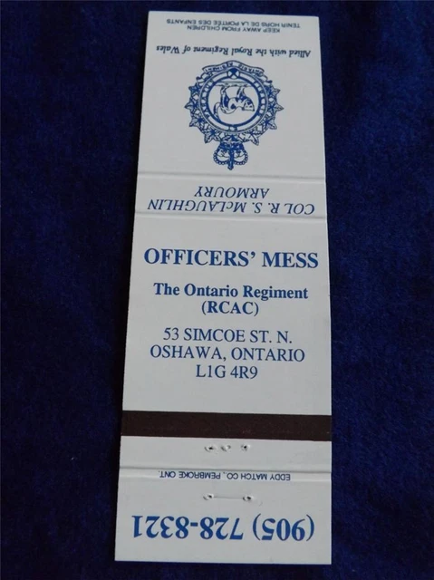 ROYAL CANADIAN AIR Force Officers' Mess Vintage Matchbook Cover Oshawa ... ROYAL CANADIAN AIR Force Officers' Mess Vintage Matchbook Cover Oshawa ...