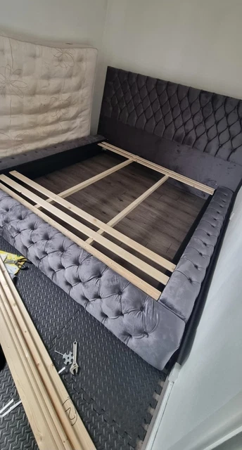 BEDS & CO Grey Plush Velvet Upholstered Regal Ambassador Bed Frame and ...