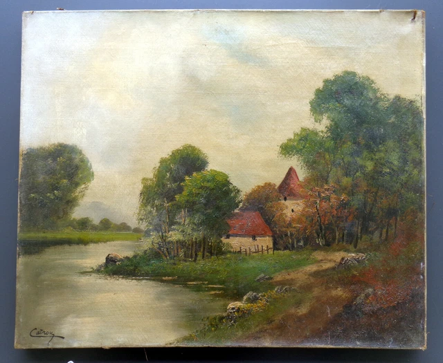 TABLEAU HENRI CATROU, huile sur toile paysage champêtre, post ...