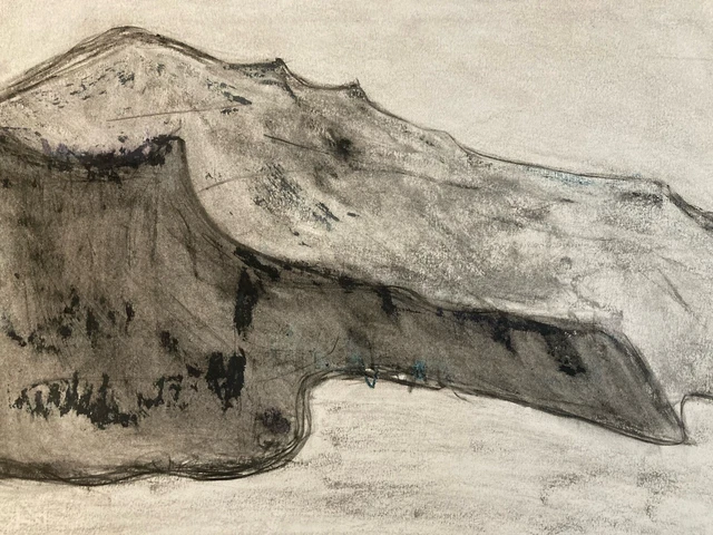 BEAU DESSIN FUSAIN Papier Paysage Abstrait 1980 Abstraction Art Craie ...