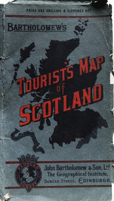 BARTHOLOMEW'S TOURISTS HIGHWAY ROAD MAP OF SCOTLAND ABOUT 1920s VINTAGE ...