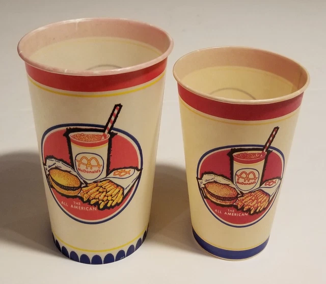 TWO 1960S MCDONALD'S New Old Stock Slash Logo Wax Paper Cups; 16 oz and ...