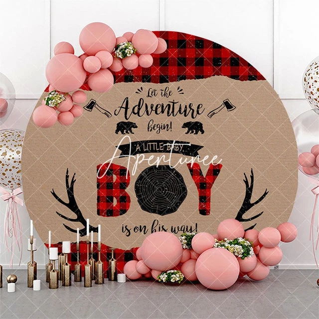 ADVENTURE BEGIN BOY Antler Round Baby Shower Backdrop $37.94 - PicClick AU