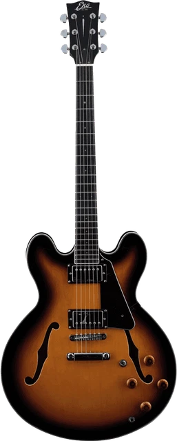 GUITARE ELECTRIQUE SEMI Hollowbody Tribute Double Cut Sunburst Eko ...