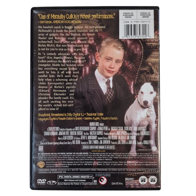 RICHIE RICH DVD Macaulay Culkin Family Comedy 90s Kids Movie Classic £5 ...
