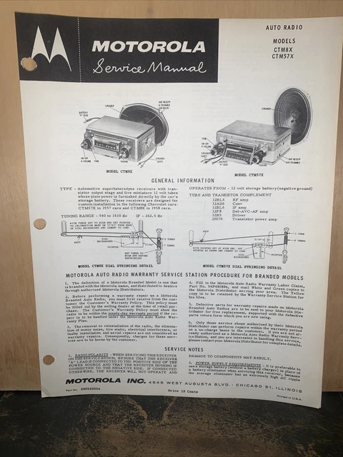 MOTOROLA RADIO MODEL CTM8X -Service Data- schematics, 1957 & 58 Chevy ...