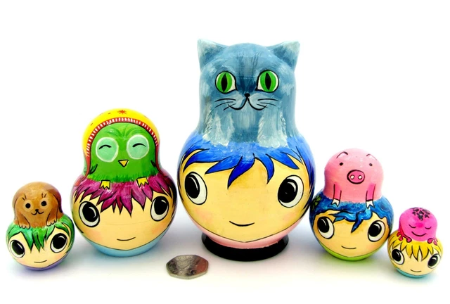 IMBRICATION RUSSE POUPÉES Matryoshka Babushka Manga Chat Têtes Chouette ...