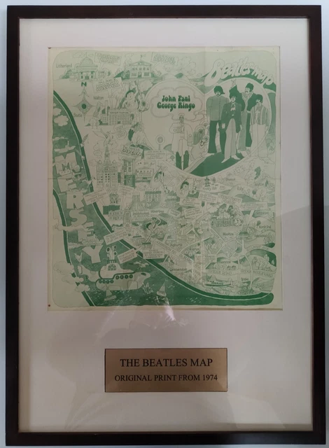 THE BEATLES MAP - Original From 1974 - Very Rare - Framed With Plaque ...