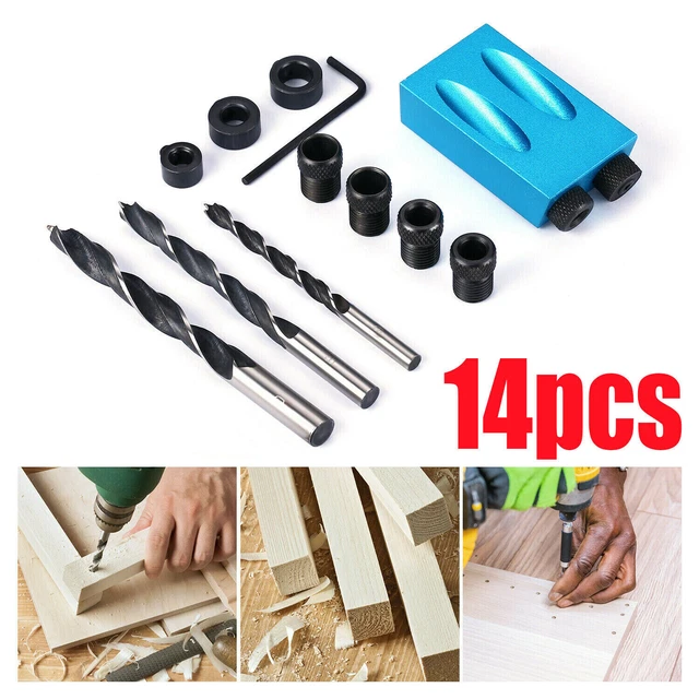 DIY POCKET HOLE Screw Jig Kit Adapter Dowel Drill Set Carpenter Wood ...
