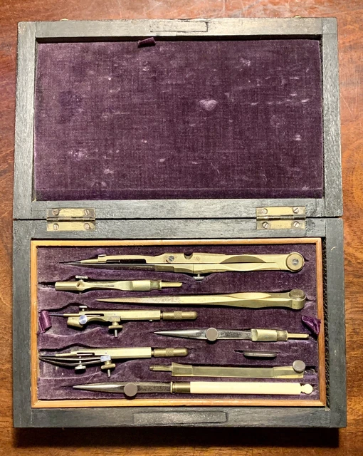 ANTIQUE CARTOGRAPHER SET Technical Drawing Instrument Wood Box ...