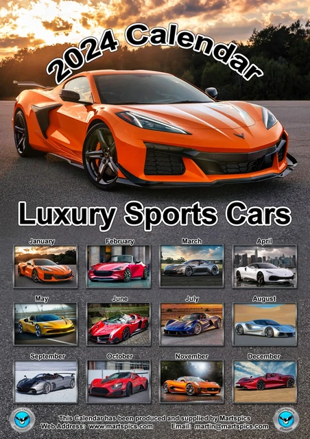 LUXURY SPORTS CARS Calendar 2024 Twelve Month Yearly Calendar Annual ...