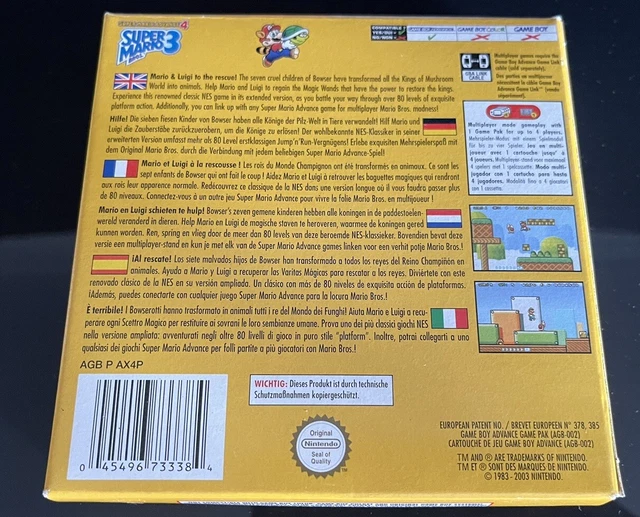 SUPER MARIO BROS 3 (Super Mario Advanced 4) Nintendo GBA Inc inserti ...