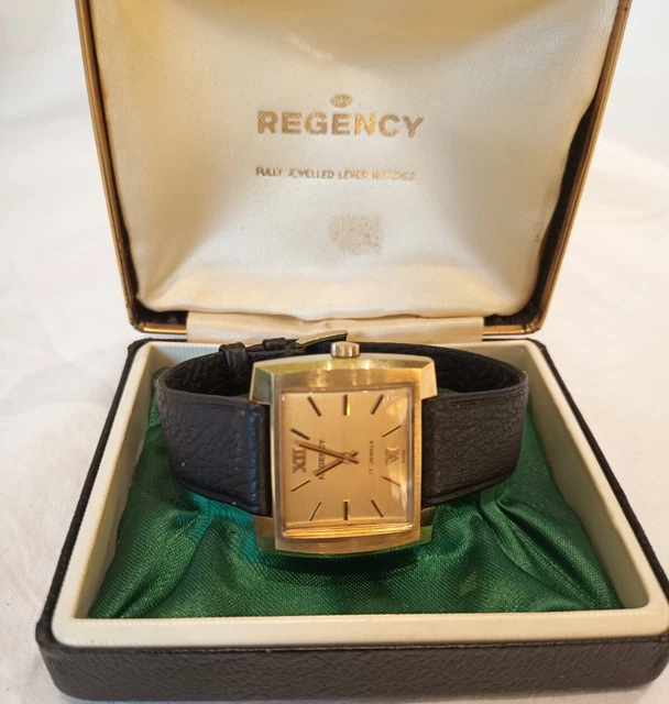 VINTAGE HERREN SCHWEIZER Regency Quadrat Gold Pl Uhr 17 Juwel Neu ...