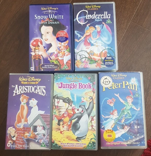 DISNEY VHS BUNDLE x5 Snow White Cinderella Aristocats Peter Pan Jungle ...