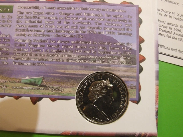 BENHAM COIN COVER Scotland, Gibraltar Crown Signed Dame Judi Dench £7. ...