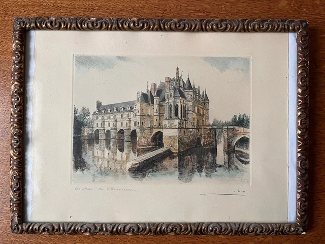 AQUARELLE ANCIENNE CHATEAU de Chenonceau EUR 50,00 - PicClick FR
