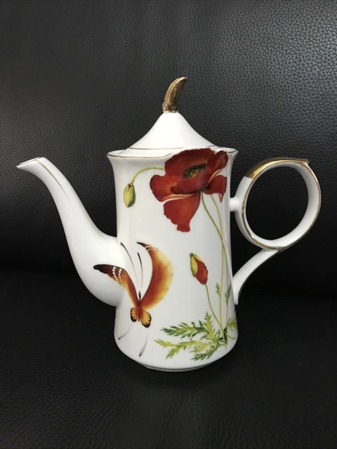 VINTAGE! BOMBAY GARDEN Red Poppy Art Deco Design Creamer ,teapot, Sugar ...