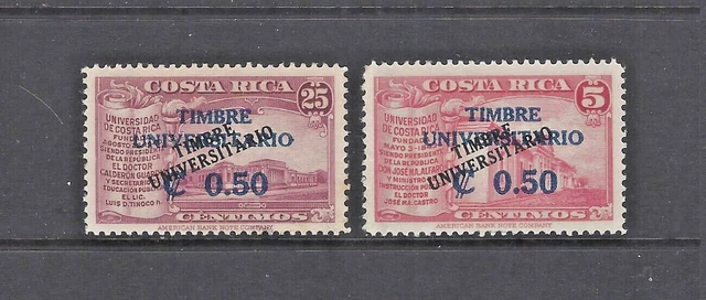 COSTA RICA OVERPRINTED on UNIVERSITY TAX STAMP MENA PR62a-b MNH 1947 £ ...