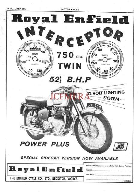 ROYAL ENFIELD 750CC 'Interceptor' Original 1963 Motor Cycle Advert #2 : 669/64 £2.97 - PicClick UK