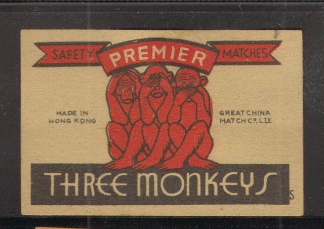 MATCHBOX LABELS CHINA- Three Monkeys, great China Match, HKG- ** £1.80 ...