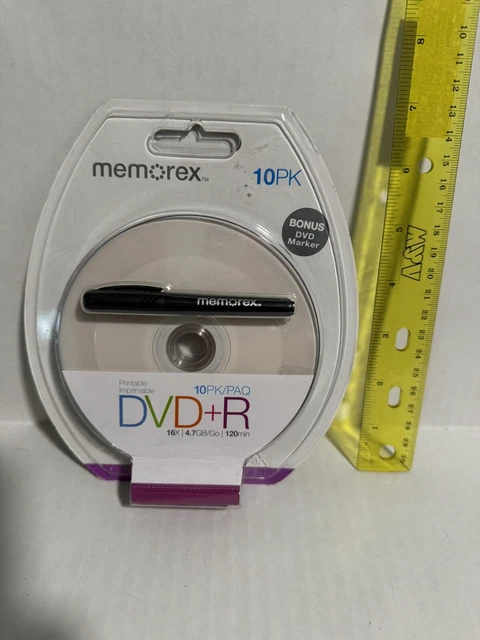 MEMOREX DVD+R 10 pack Printable & Marker 120min 4.7GB 16x New $14.00 ...