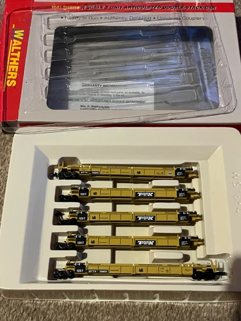 WALTHERS N GAUGE 5 unit BOGIE DOUBLE STACK FLAT WAGONS £36.00 - PicClick UK