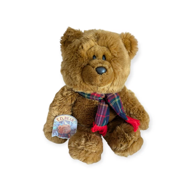 VINTAGE BHS T.D. Teddy Bear Cuddly Soft Plush Toy Tartan Red Green ...