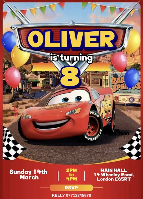 PERSONALISED DISNEY PIXAR Cars Digital Birthday Party Invitations - 3 ...