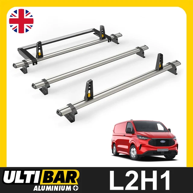 FORD TRANSIT CUSTOM Roof Rack for 2024+ Long (L2) 3 Bar + Roller Van ...
