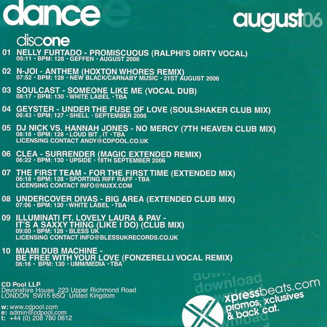 CD POOL DANCE Aug 2006-2xCD Nelly Furtado/N-Joi/Axwell/Lorenz ...