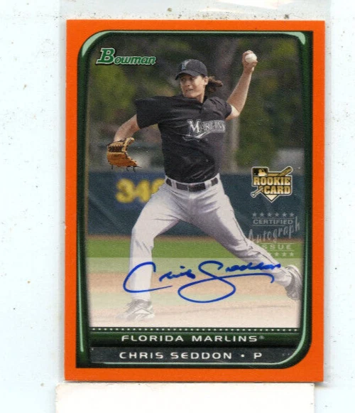 AUTOGRAPHE AUTO RECRUE parallèle Chris Seddon 2008 Bowman Orange #D/250 ...