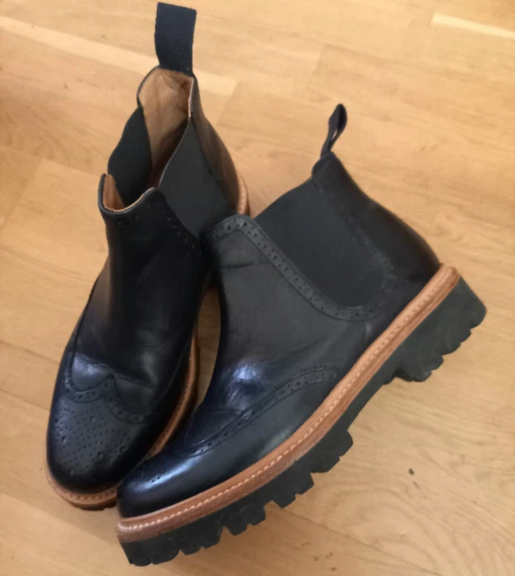 GREGSON LEATHER ANKLE Boots Black Brogue Style Elasticated Sides £73.49 ...