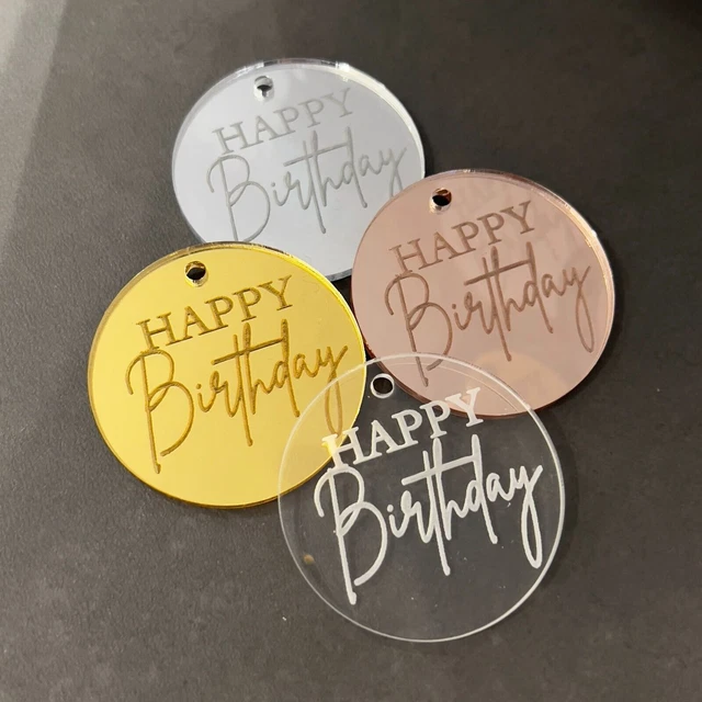 CUPCAKE TOPPER TAG Mirror Acrylic Disc Happy Birthday Celebration 4, 6 ...