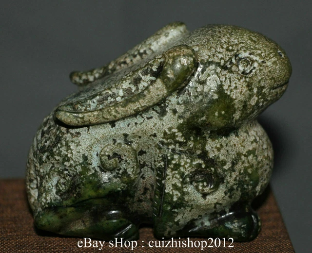 CHINA NATURAL GREEN Jade Carving Zodiac Year Animal Rabbit Rabbits ...
