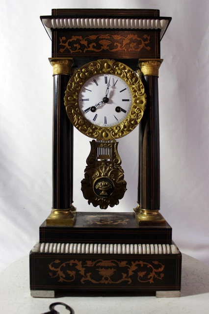 ANTIQUE FRENCH EMPIRE Column Clock Portico Marquetry Gilt Highly ...