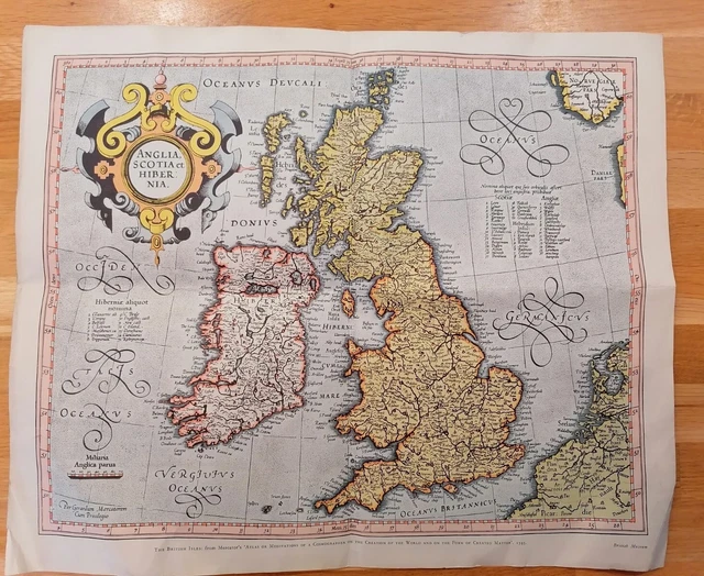 VINTAGE ANTIQUE STYLE Wall Map of the British Isles 1595 from Mercators ...