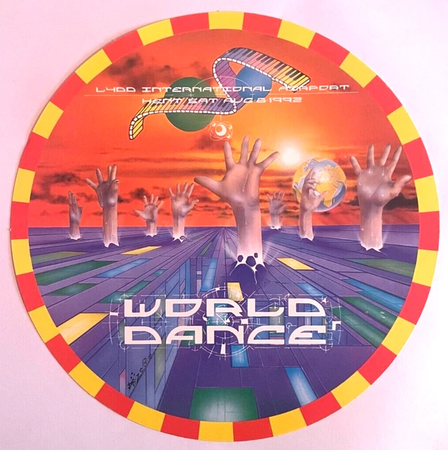 WORLD DANCE -20.5CM Across Circular Rave Flyer- 8/8/1992 -Lydd, Kent ...