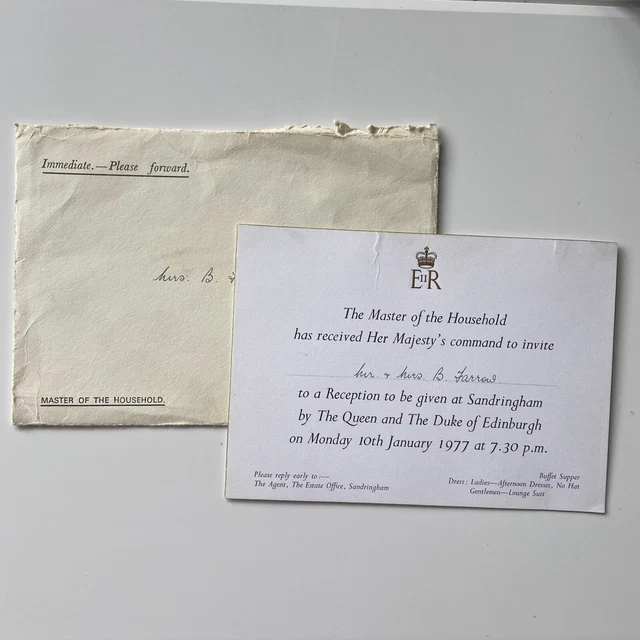 ROYAL INVITATION AT Sandringham By Queen Elizabeth Il And Prince Philip ...