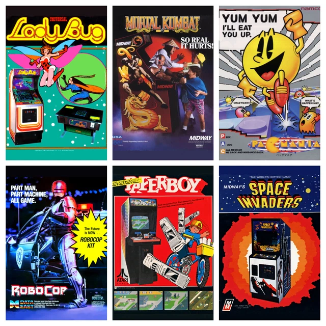 ARCADE GAME POSTERS Vintage Retro Game Room Flyers Decor Wall Kids ...